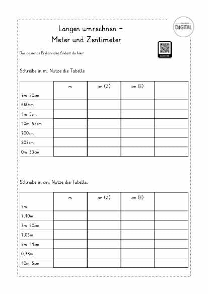 Längen umwandeln. Meter und Zentimeter. Arbeitsblatt mit Lösung. Klass ...